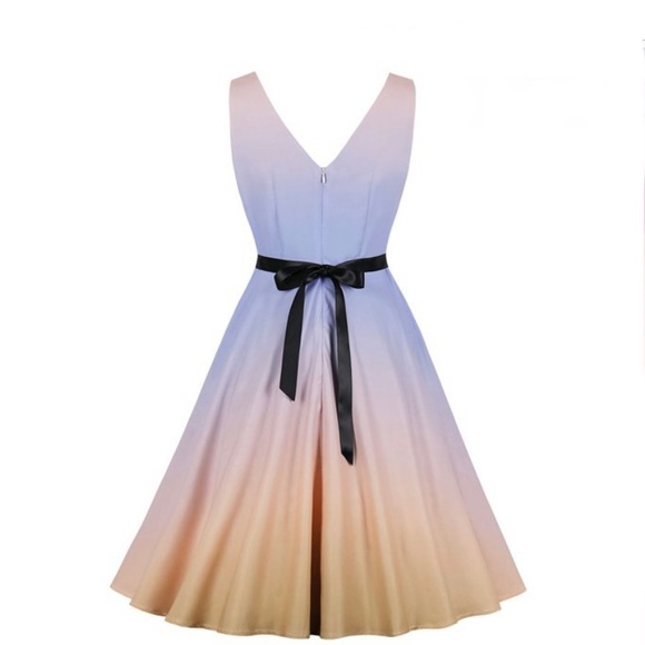 Sucrefas | Dresses | Sucrefas Blue Ombr Belted Fit And Flare Dress ...